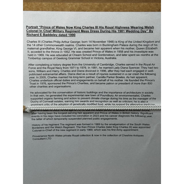 1990s Oil Painting Portrait Charles Prince of Wales Wearing Red Mess ...