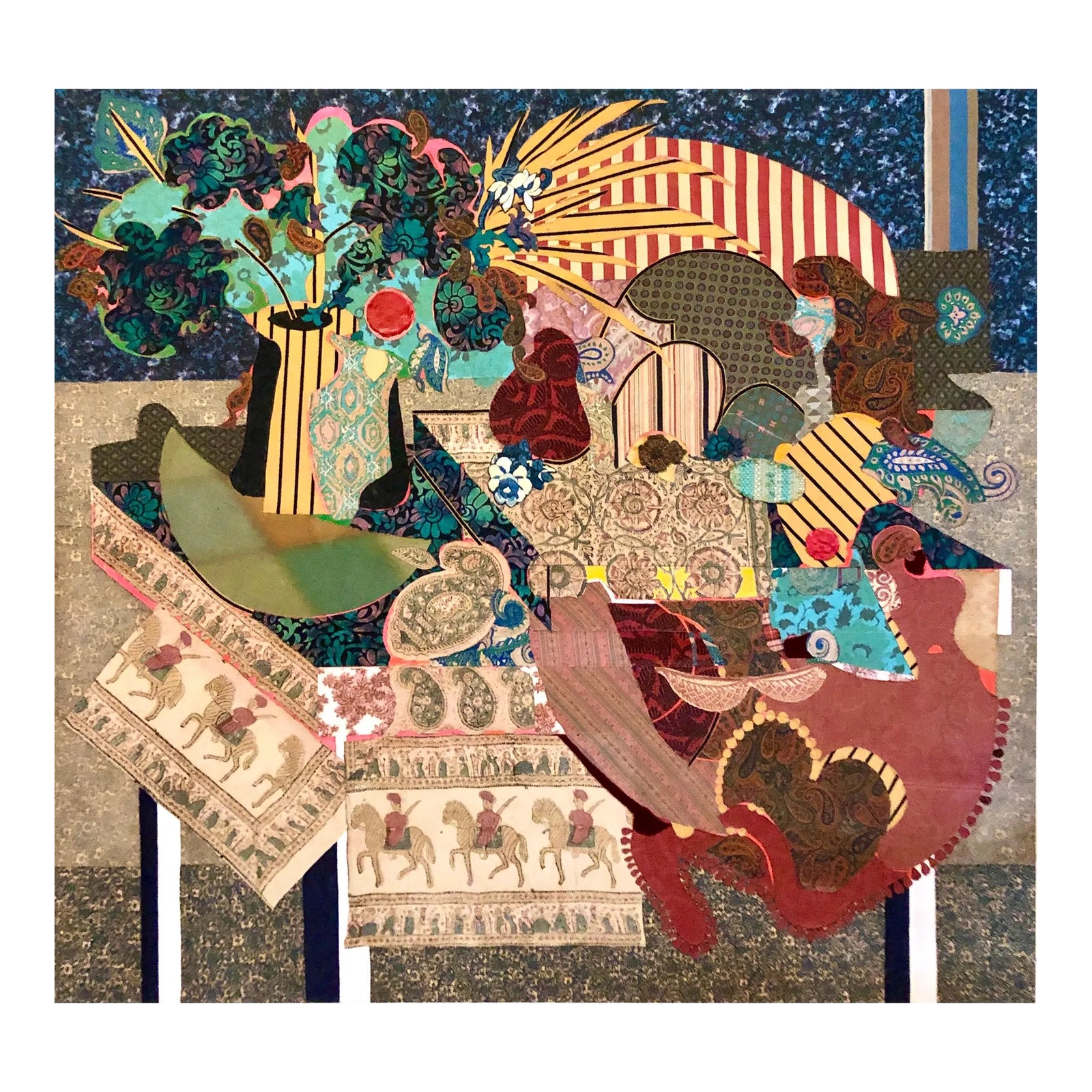 John Udvardy, Large Mixed Media Mod Fabric Collage Textile Painting ...