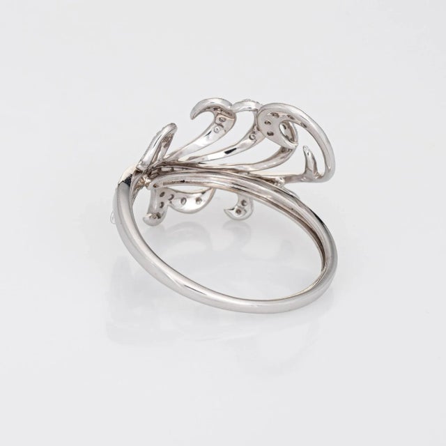 Diamond Feather Ring Estate 14k White Gold Sz 9 Vintage Fine Jewellery ...