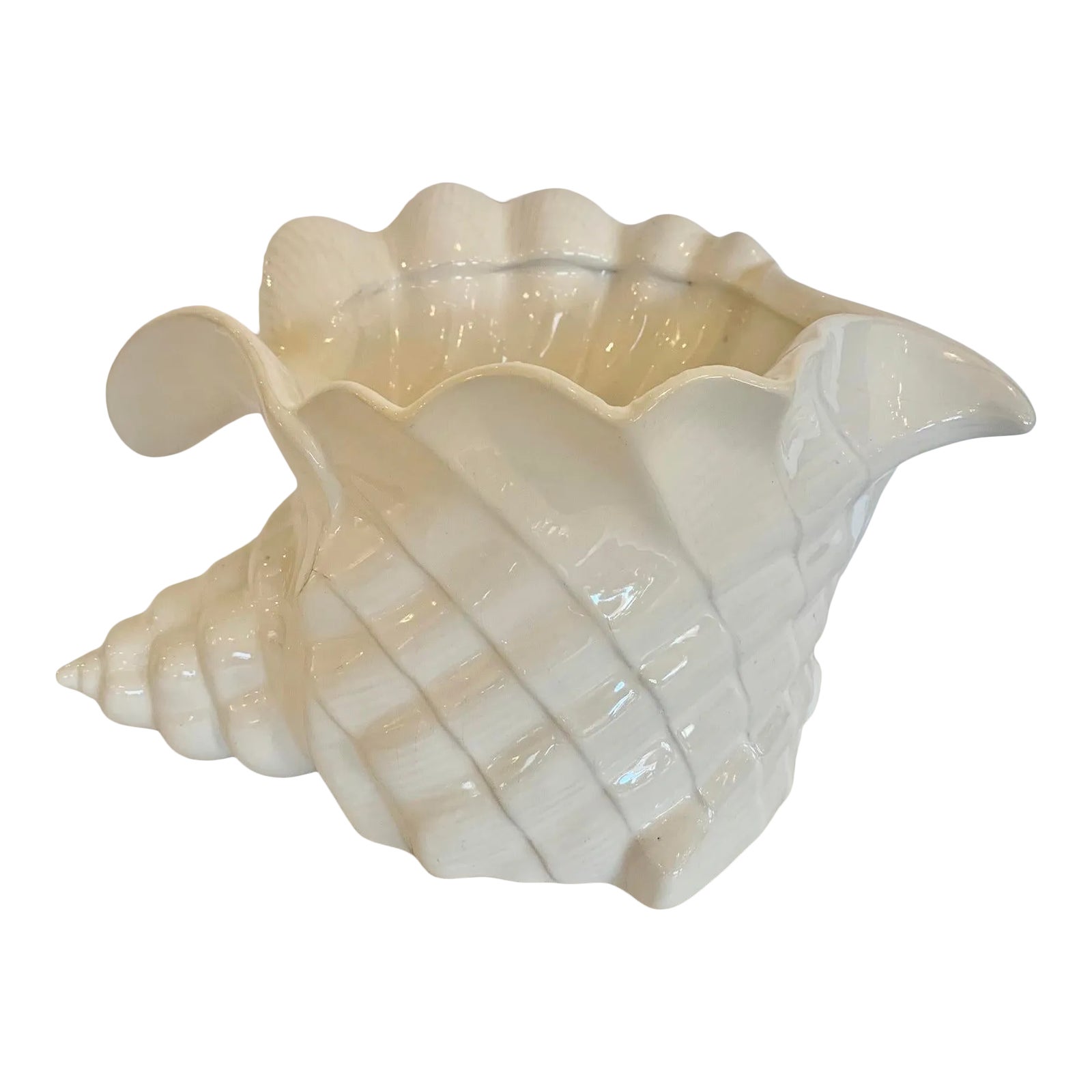 Large Portuguese Ceramic Nautilus Shell Pottery Planter Flower Pot ...