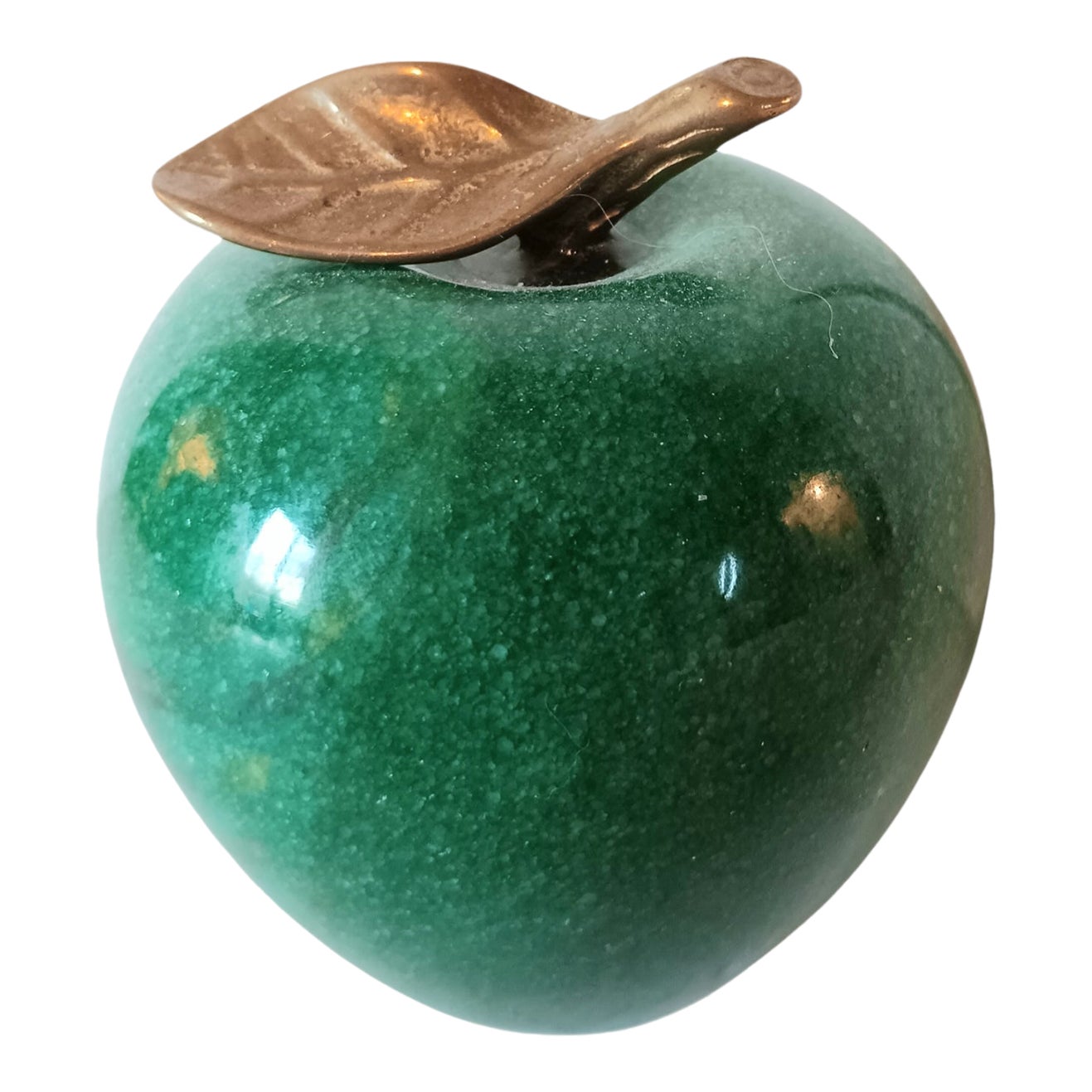 Vintage Green Marble Apple Paperweight With Brass Stem | Chairish