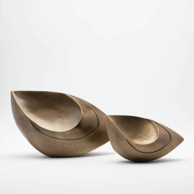 Pair of Modern Abstract Sculptures in Bronze Patina Brass by Patrick ...