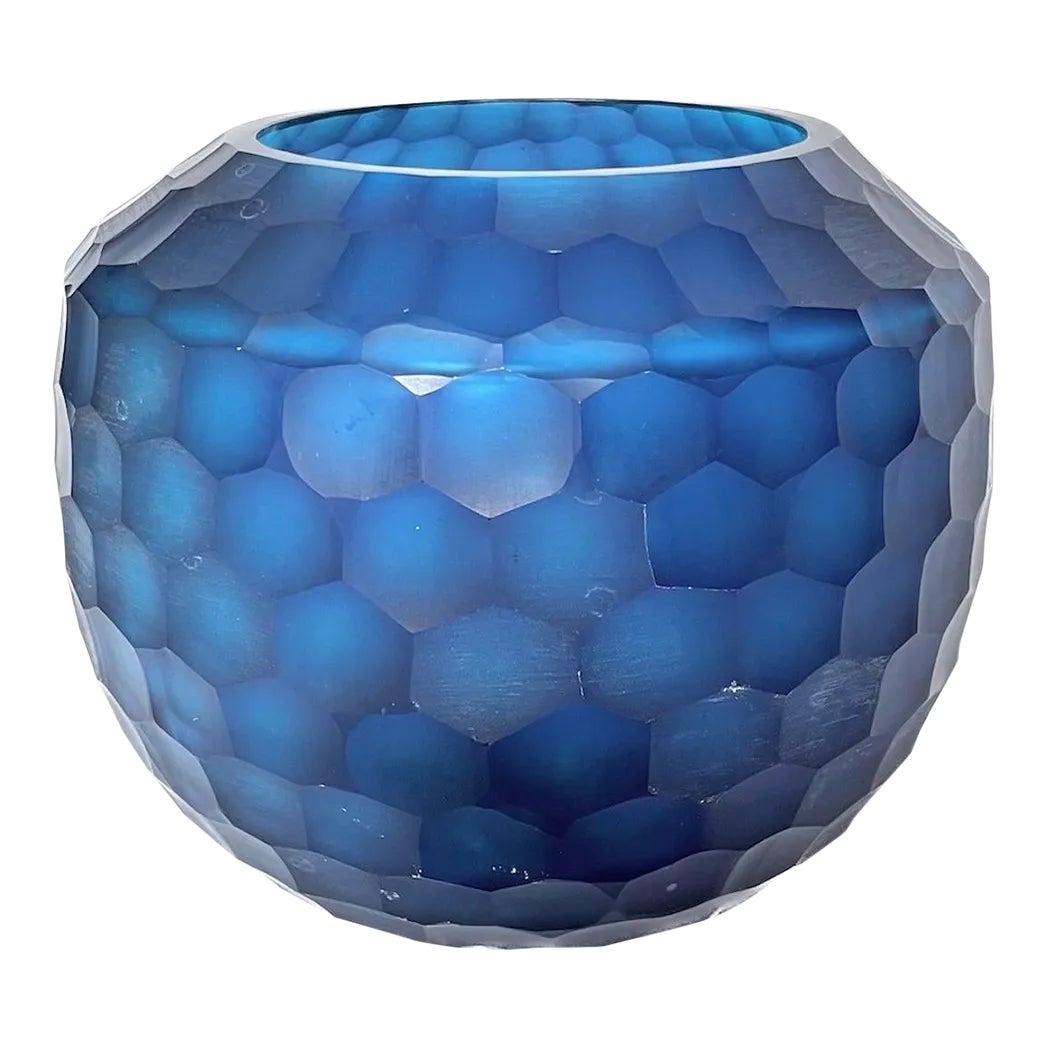 Vintage Blue Faceted Glass Vase | Chairish