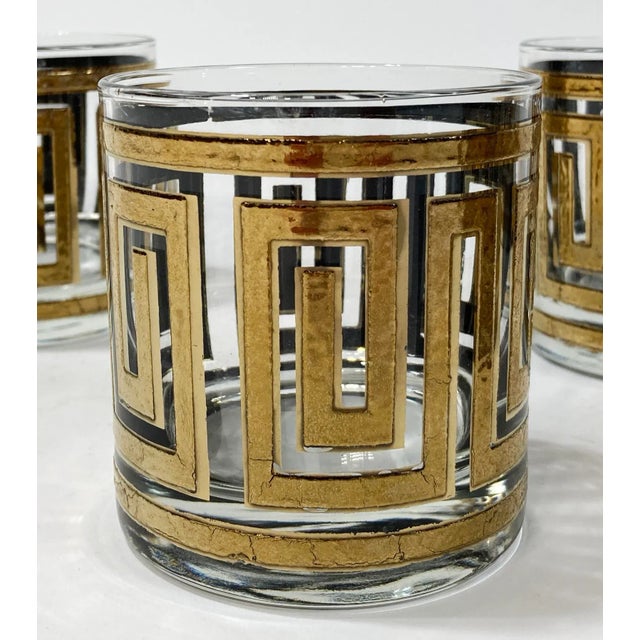 Vintage 22k Culver Ltd Greek Key Old Fashioned Glasses, S/7 | Chairish