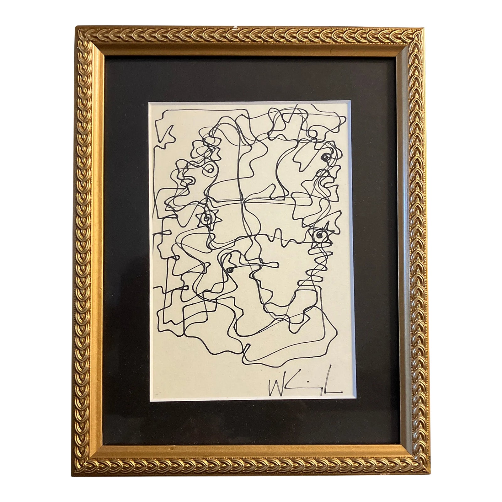 1980’s’s Original Wayne Cunningham Abstract Ink Drawing Framed | Chairish
