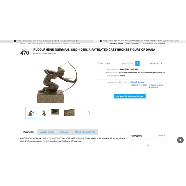 Art Deco Bronze Diana Mythology Goddess Holding Bow & Arrow Signed R ...