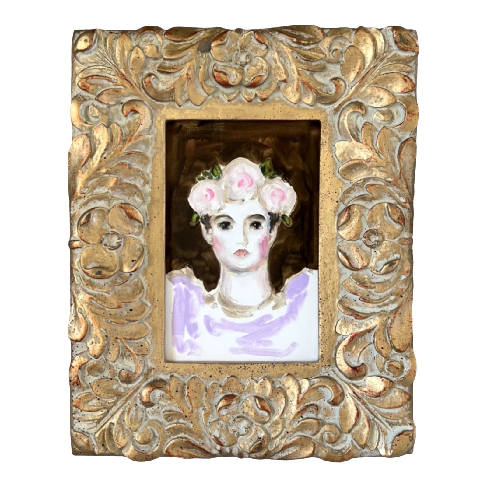 Storybook Portrait of a Lady With Pink Roses by Susannah Carson | Chairish