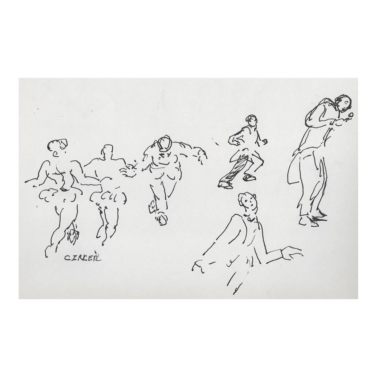 1970s Hayward Cirker Dancers Figure Study Drawing | Chairish