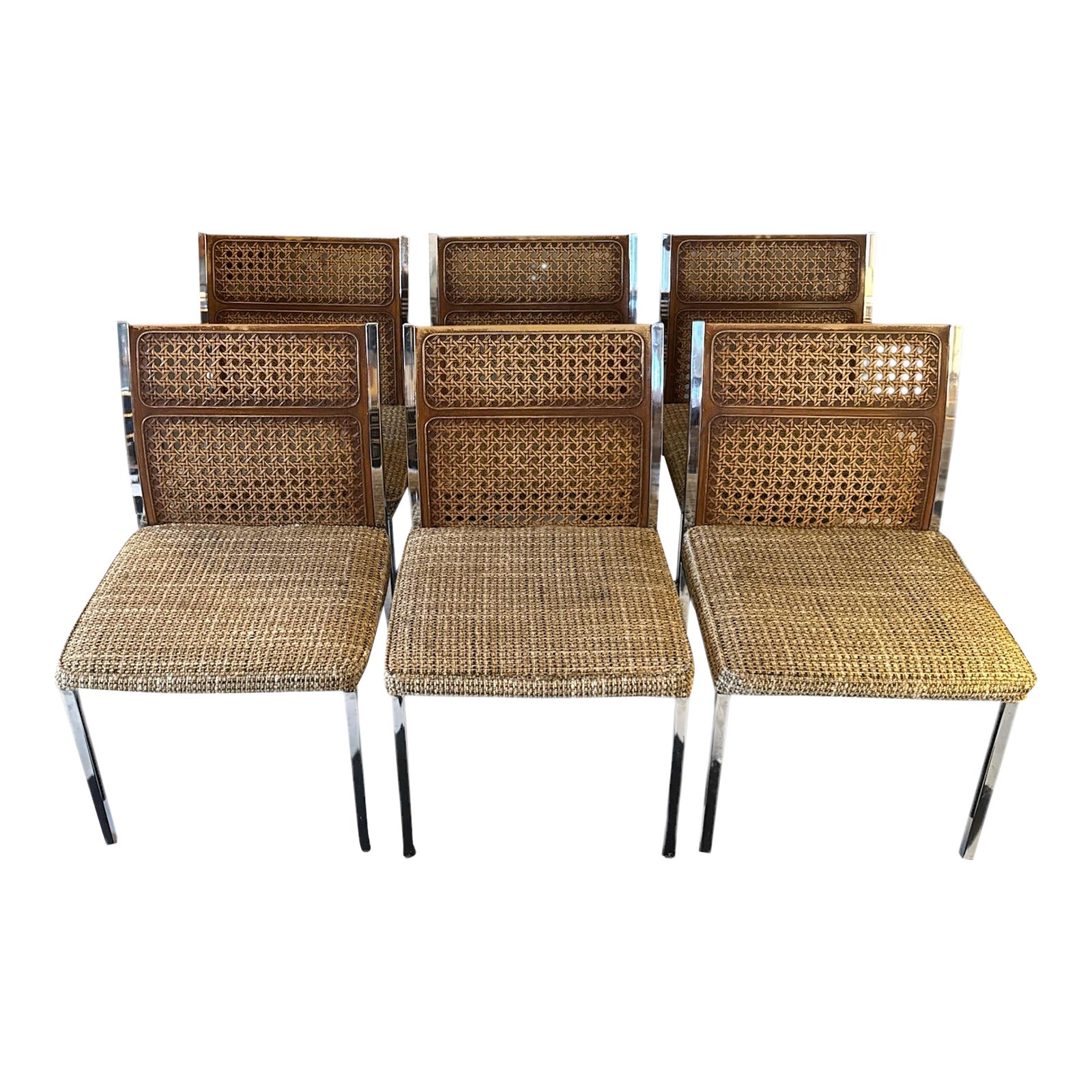 1960s Mid-Century Modern Faux Cane and Chrome Howell Dining Chairs ...