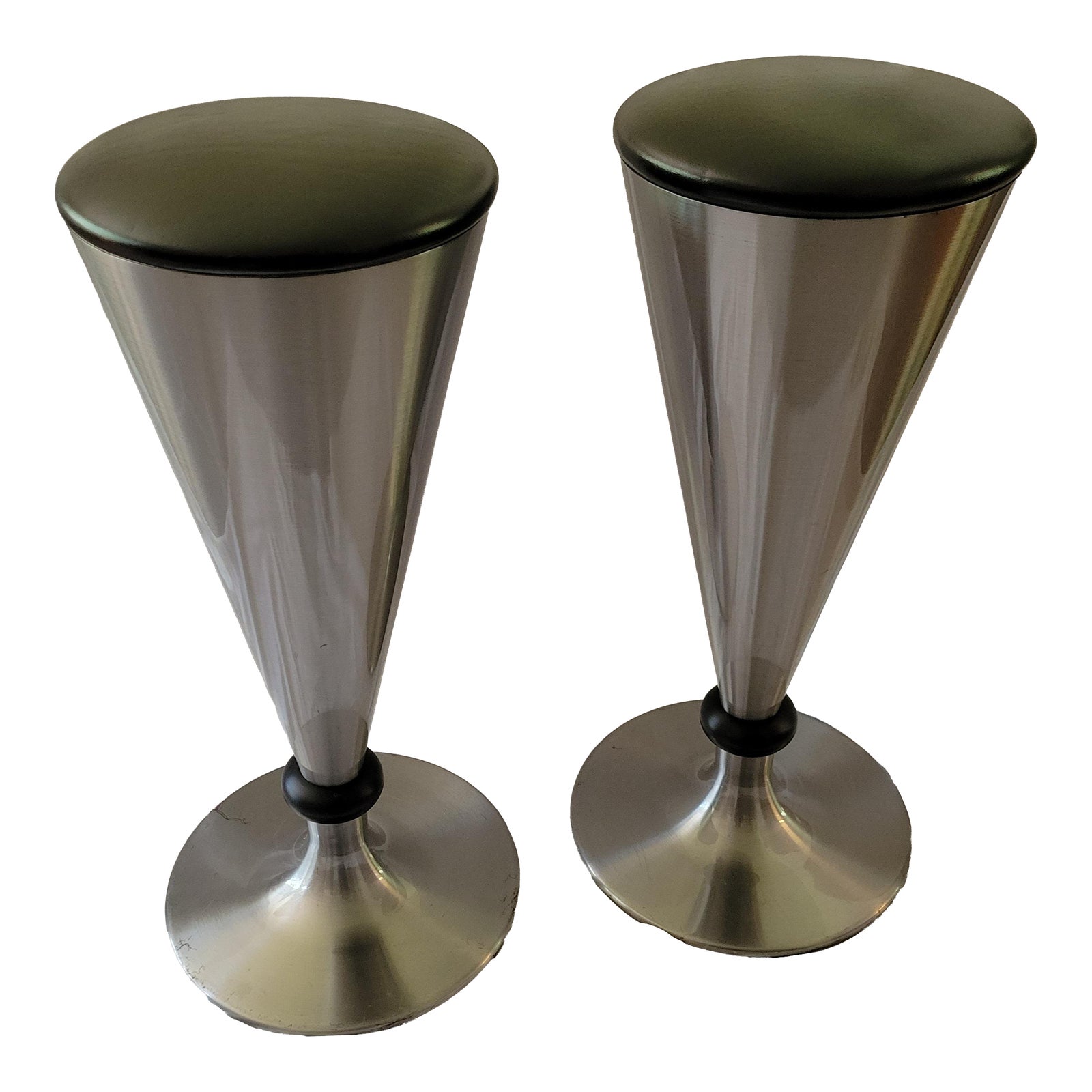 1990s Postmodern Johansson Style Chrome/Vinyl Cone Counter Stools a ...
