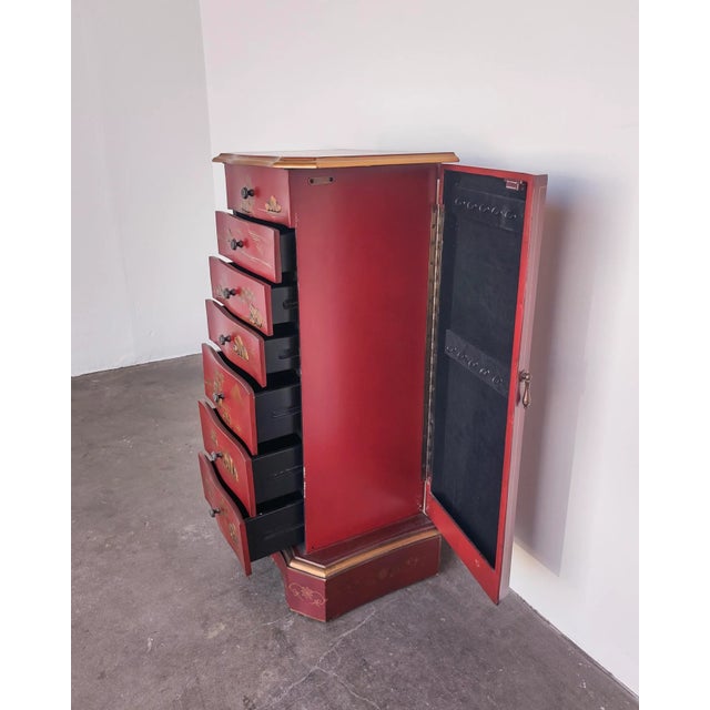 Red Chinese Jewelry Chest of Drawers Storage | Chairish