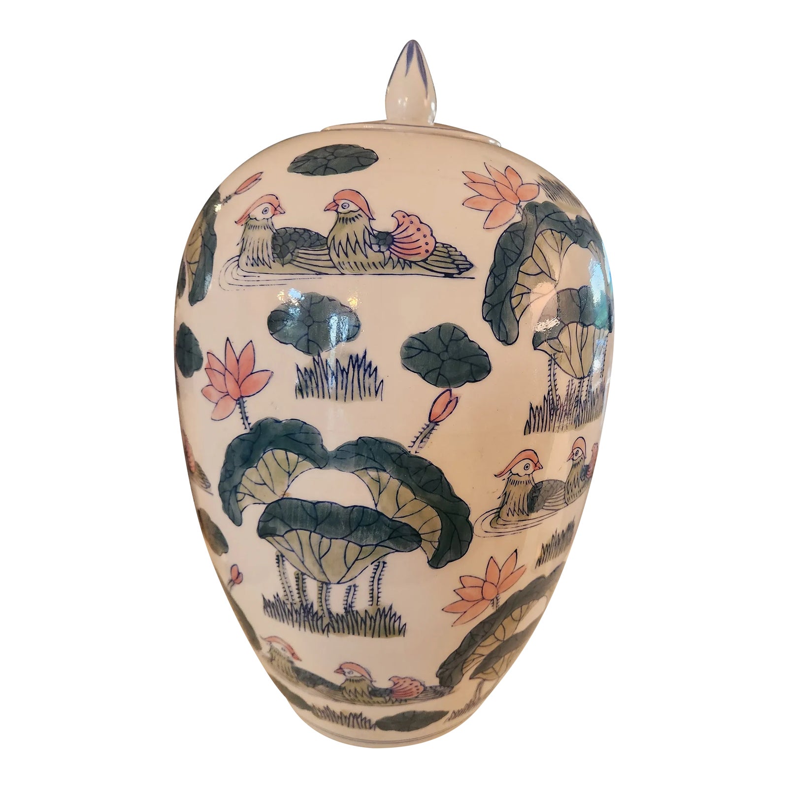 Vintage Large Chinese Jar With Lid | Chairish