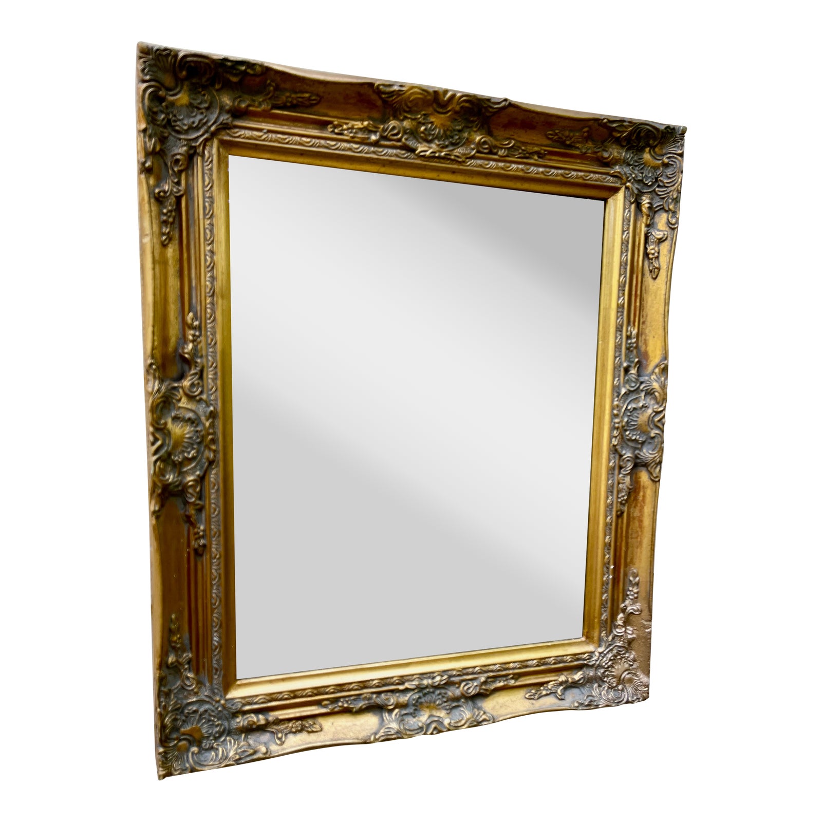 French Gilt Carved Wall Mirror Rococo Cartouche Carvings Beveled | Chairish