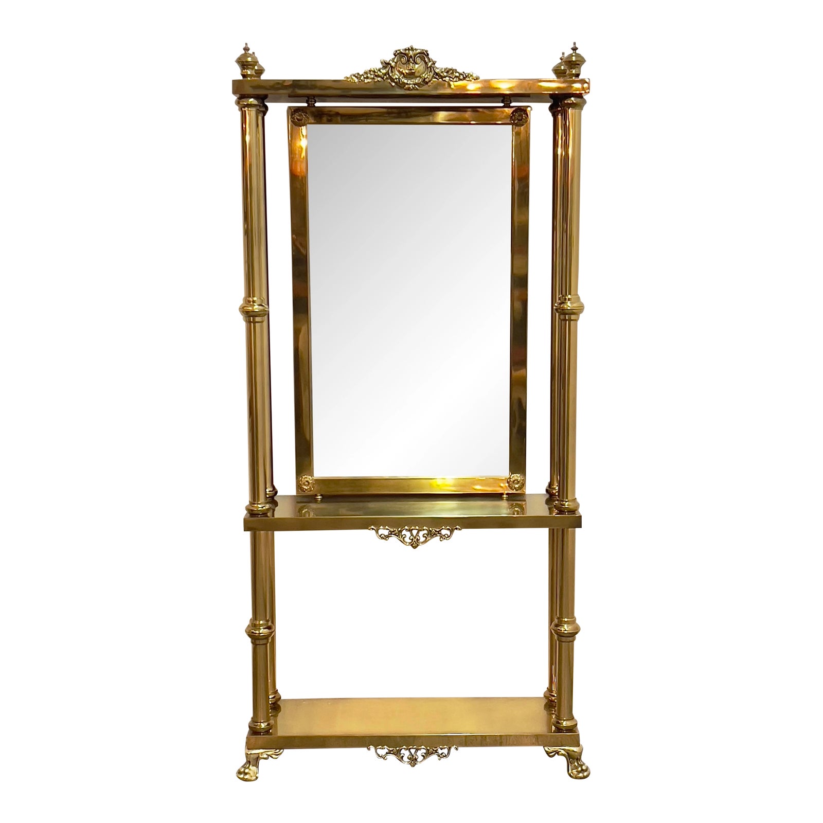 Vintage Brass Hall Tree Mirror | Chairish