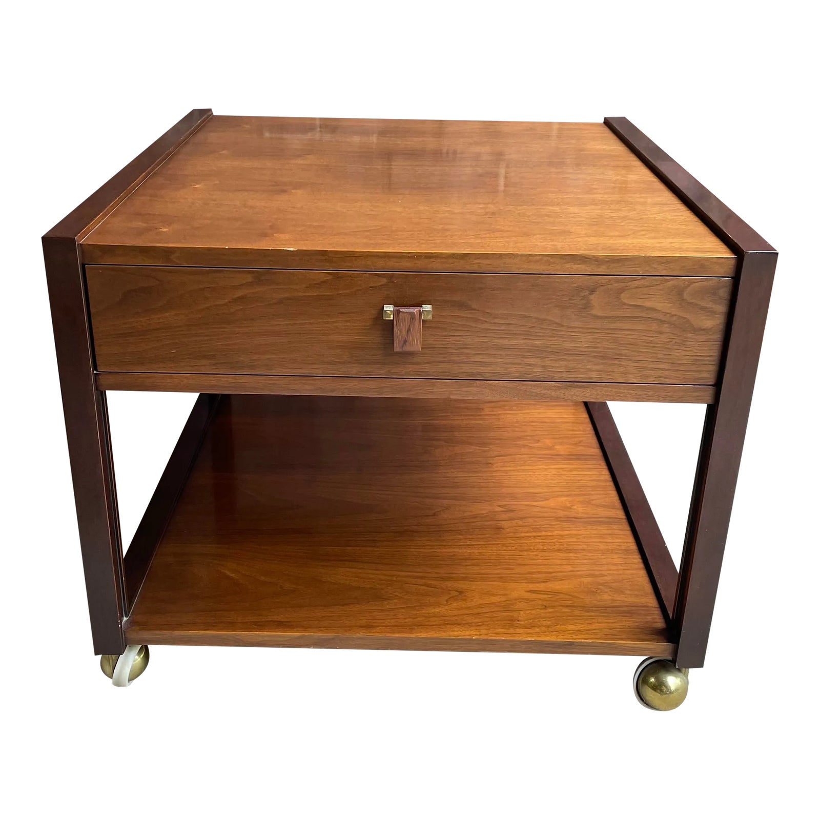 Dunbar End Table on Casters Side Table Rosewood Pull Brass Walnut ...