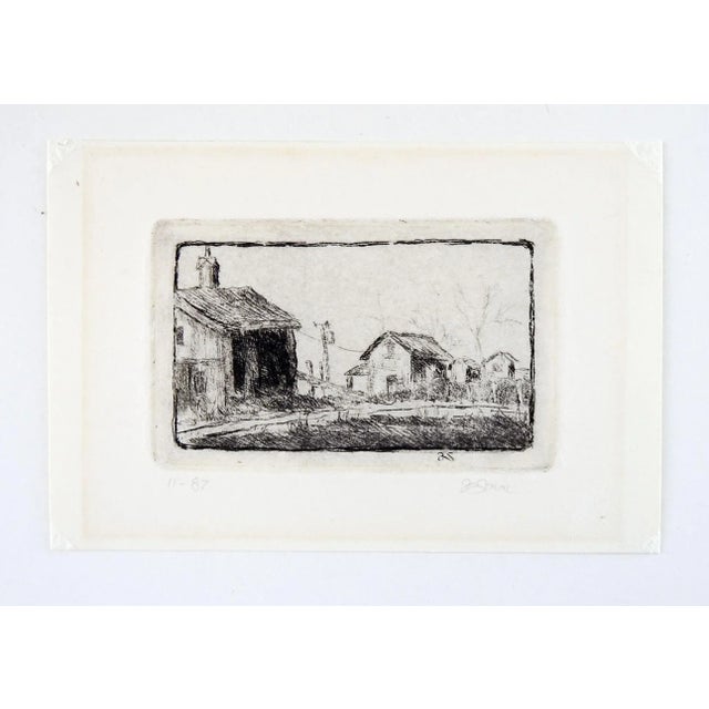 Small Vintage Rustic Farm House Etching | Chairish