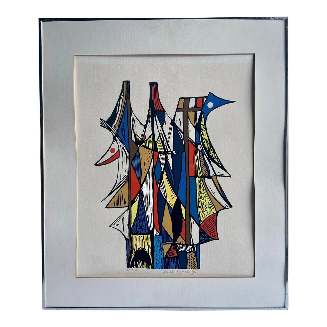 Vintage Leon Gordon Miller Abstract Serigraph Print, Signed and Framed ...