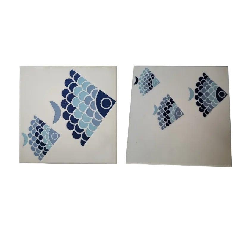 Italian Ceramic Tiles with Fish Drawings, Set of 30 | Chairish