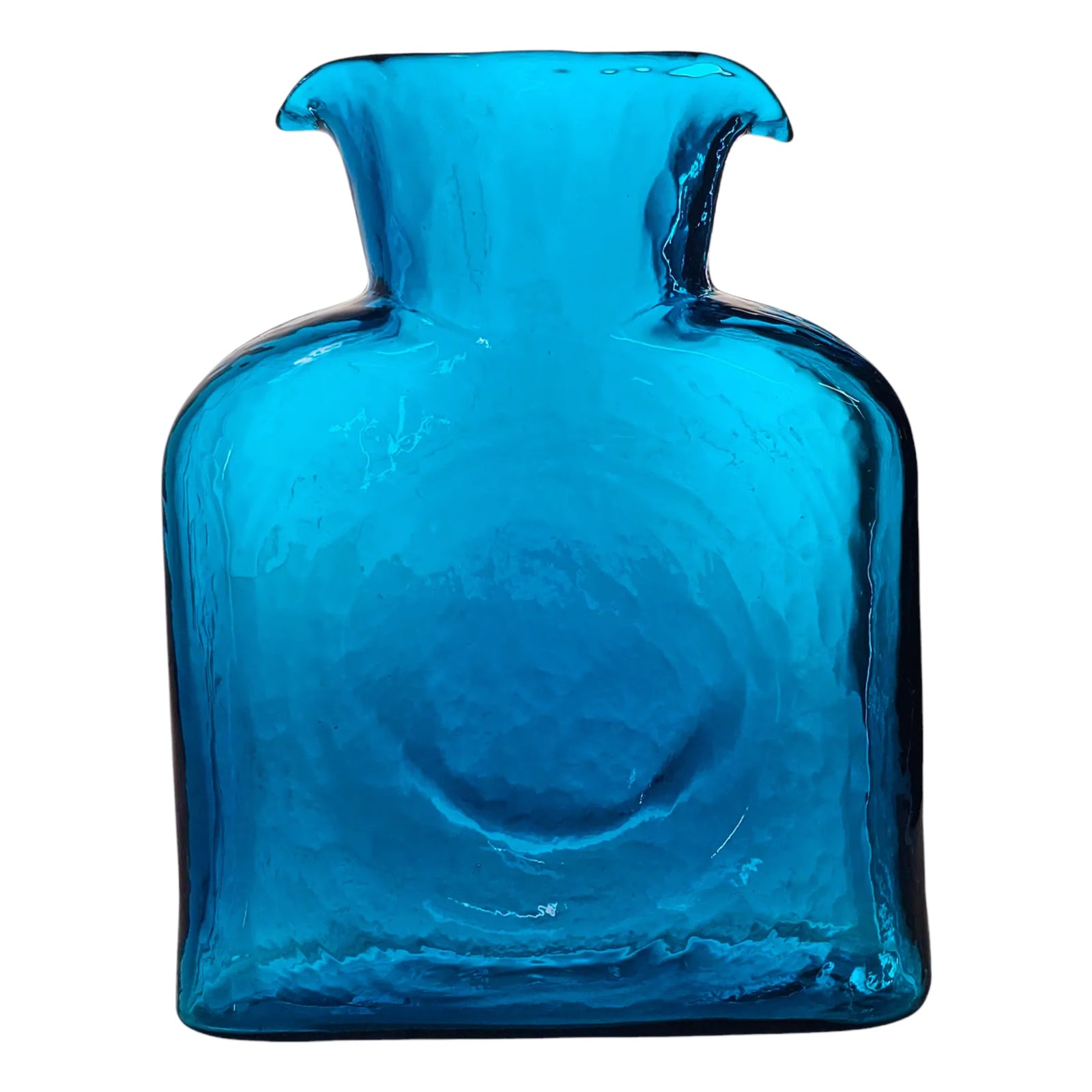 Vintage Blenko Teal 384 Water Bottle – 8”, Double Spout, Textured Glass ...