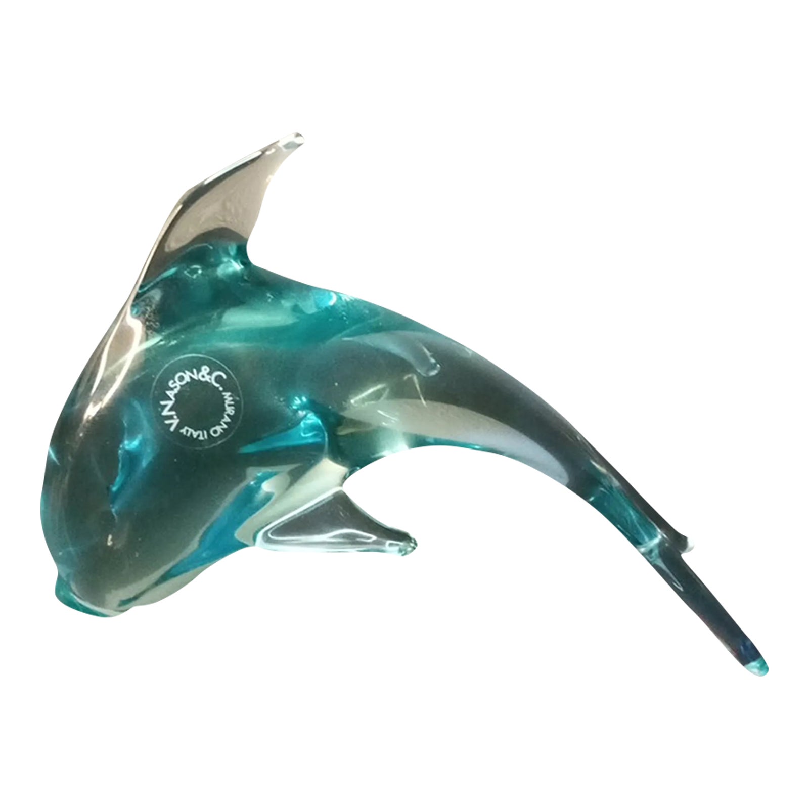 1980s V Nason Murano Italy Blue Sommerso Arched Art Glass Dolphin ...