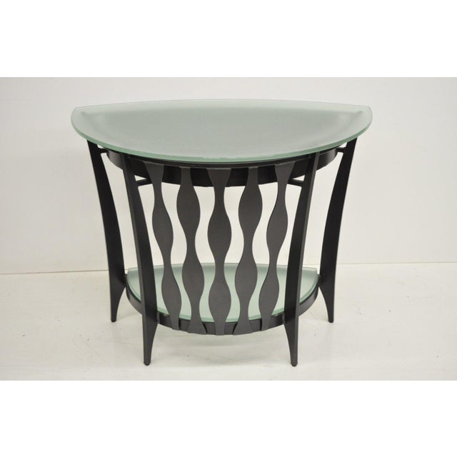 Steel & Glass Modernist Demilune Side Tables - A Pair | Chairish