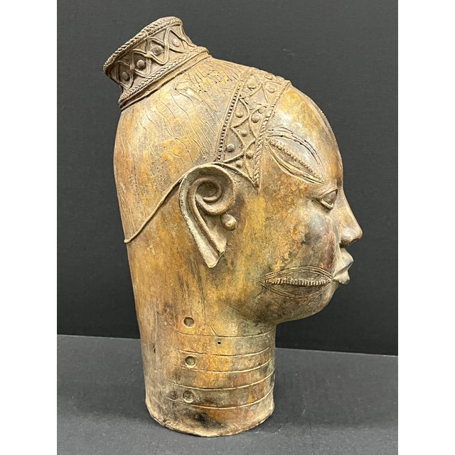 Large Late 20th Century Benin Bronze Oba Head Sculpture African Art ...