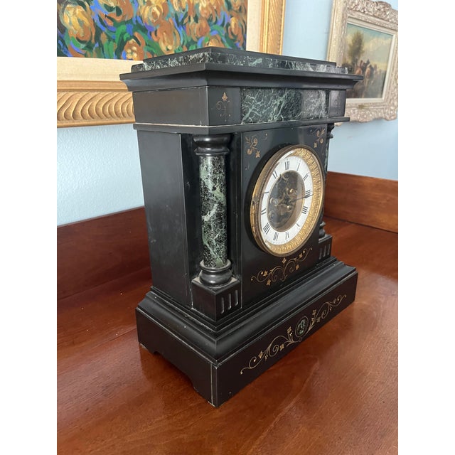 Antique French Black Marble Upright Mantle Clock | Chairish