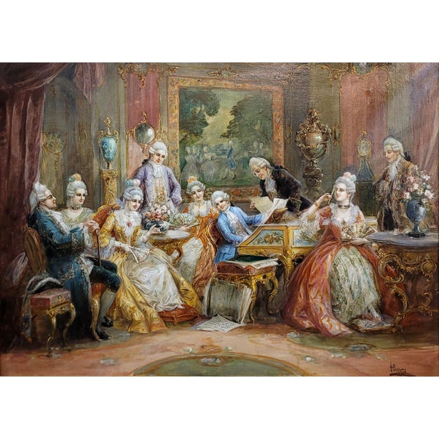 19th Century French Rococo Court Scene -Music Party-Oil Painting | Chairish