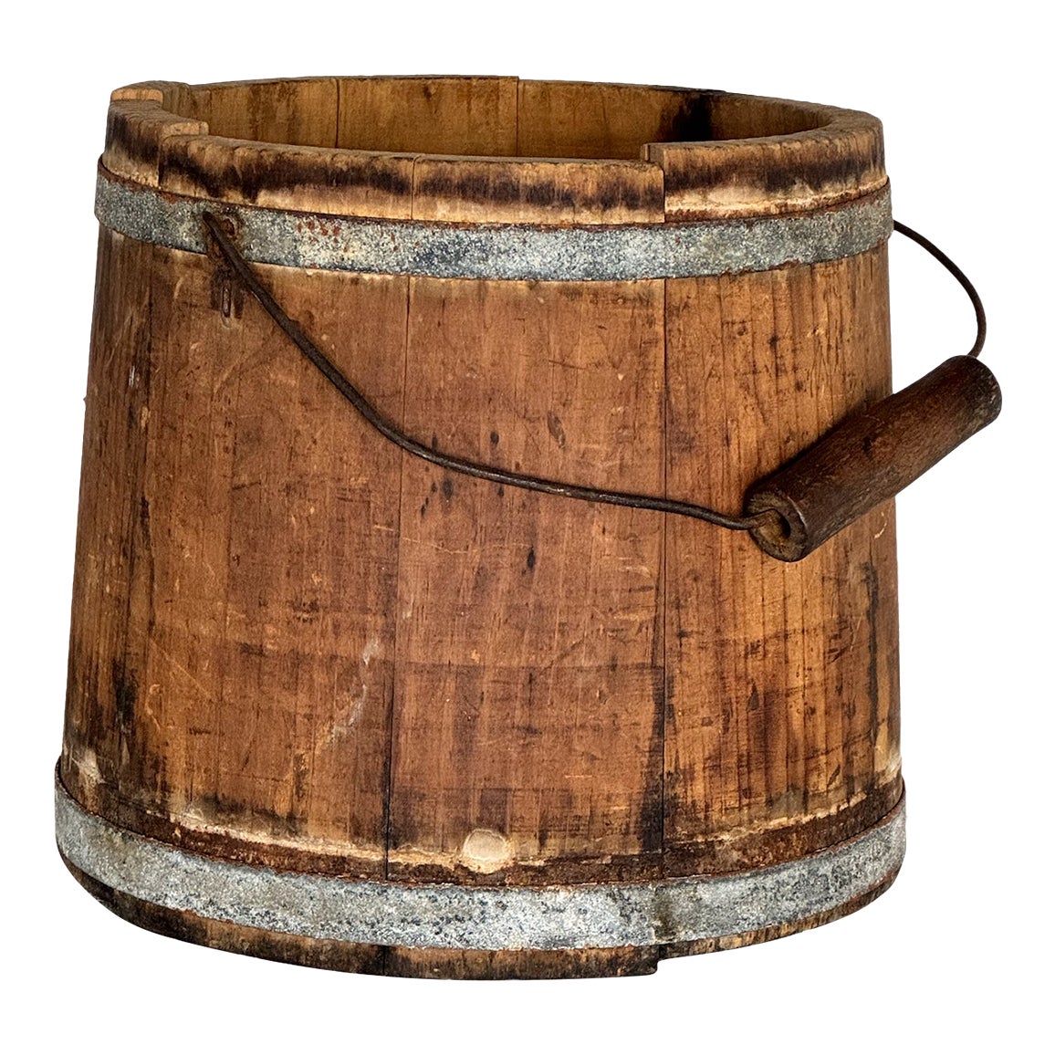 1800s Antique Wooden Stave Bucket With Swing Handle | Chairish