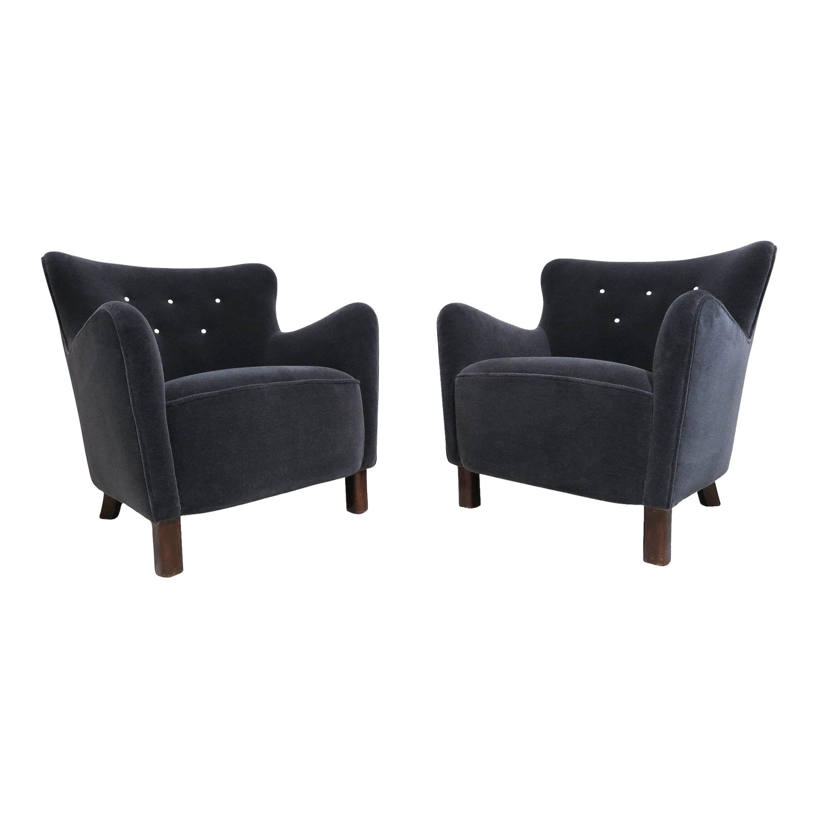 1930's Fritz Hansen Danish Lounge Chairs in New Mohair | Chairish