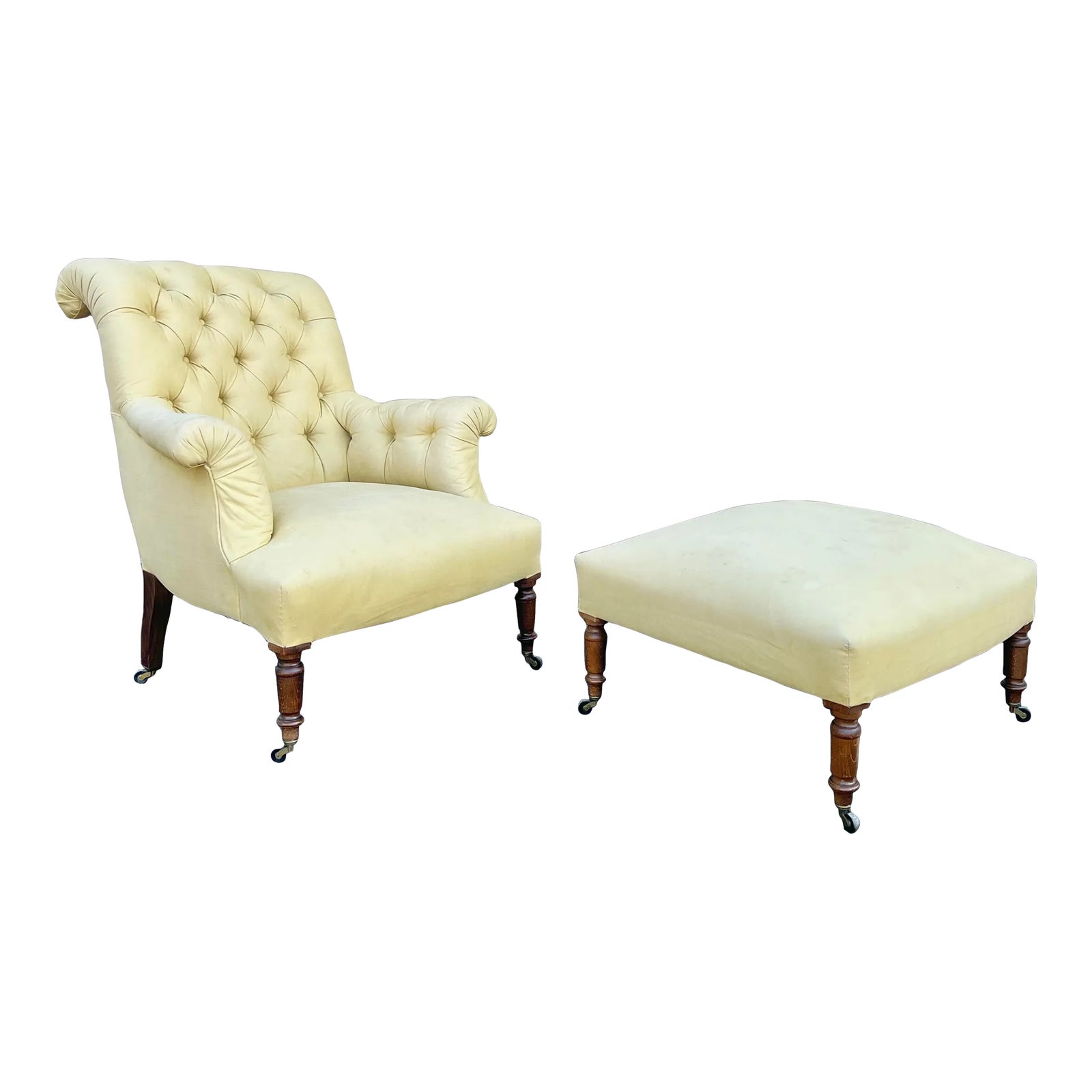 Vintage Napoleon III Chair and Ottoman | Chairish