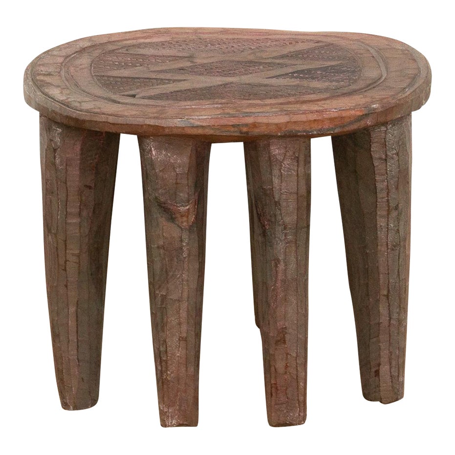 Carved Wood Tribal Round Table | Chairish