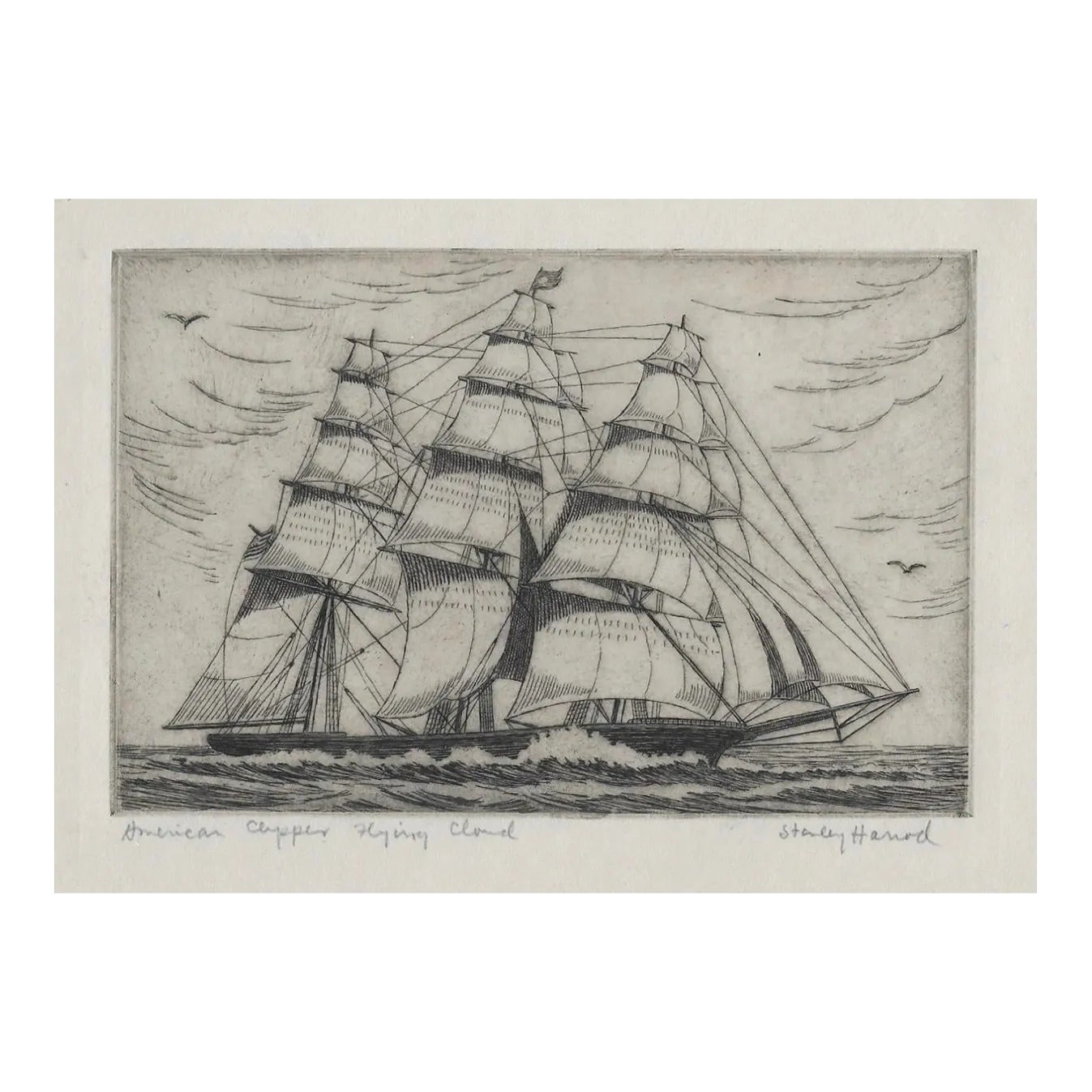 Stanley Harrod American Clipper Flying Cloud Etching | Chairish