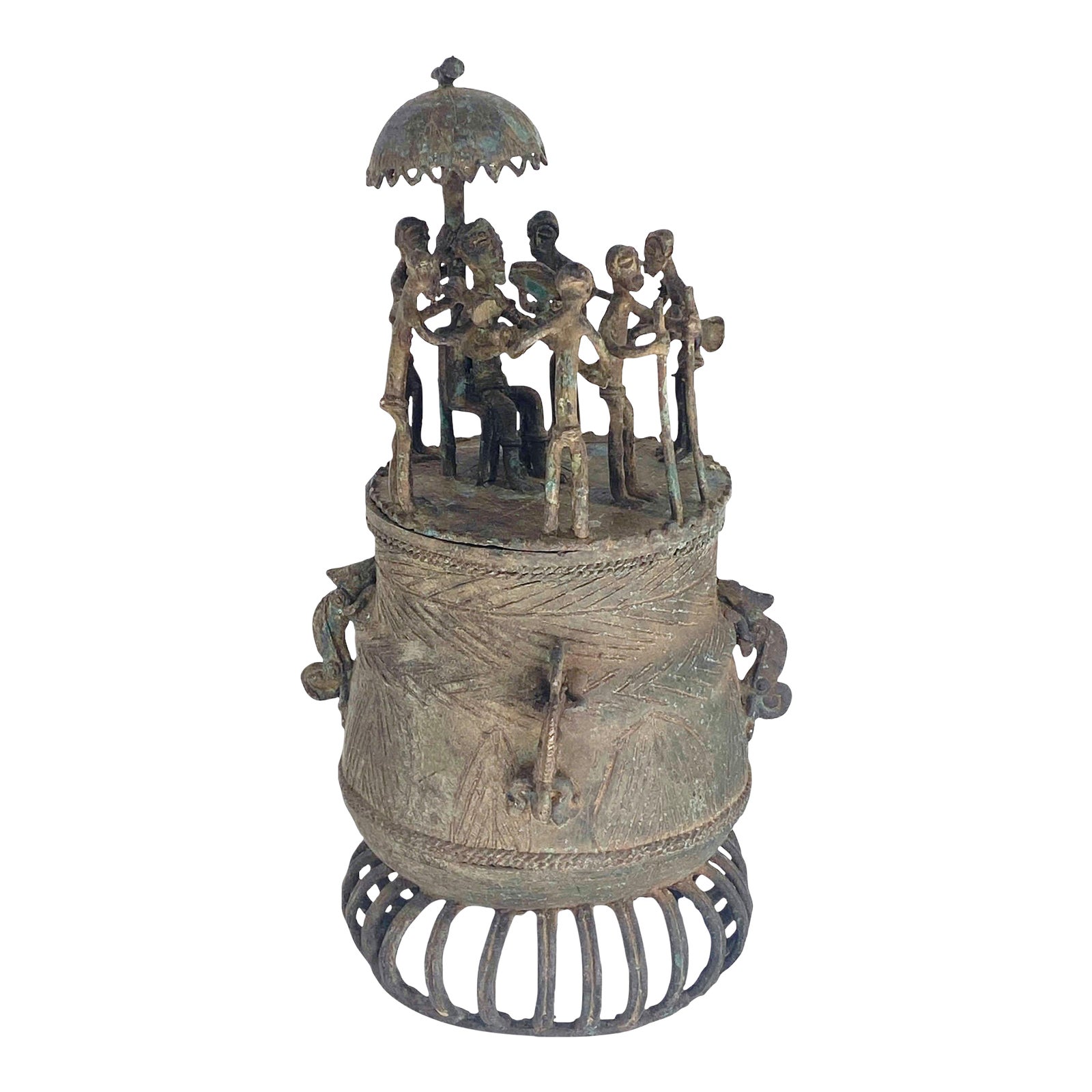 Vintage African Cast Bronze Vessel Kuduo Ashanti Tribe Ghana 12" H ...