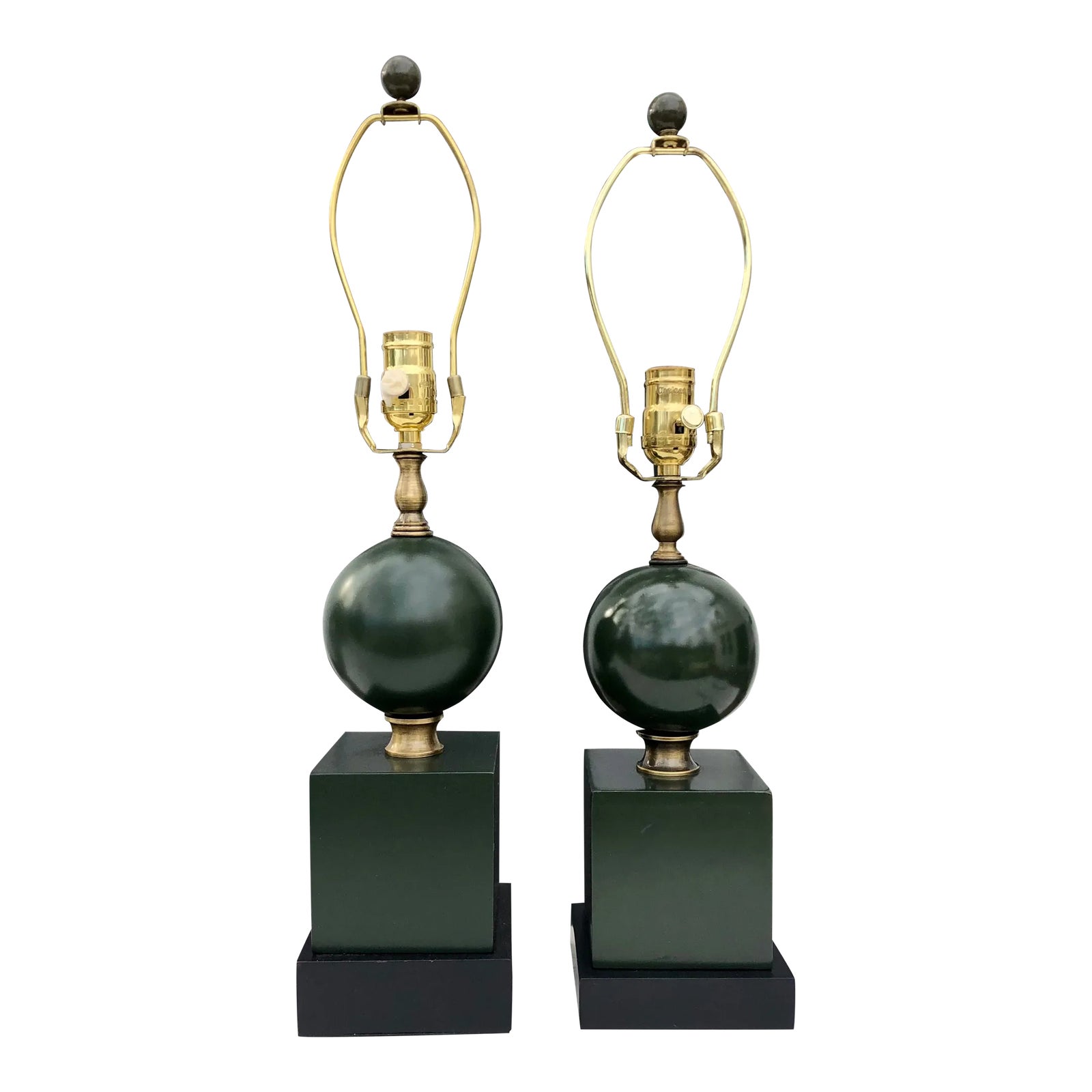 Chelsea House Early 21st Century Art Deco Brass and Wood Lamps - Set of ...