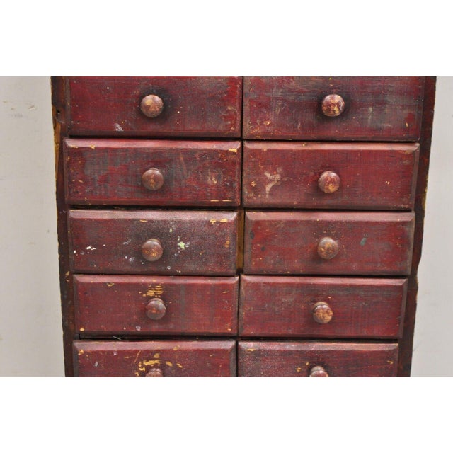 Antique Primitive Rustic Red Distress Paint Narrow Watchmakers Cabinet ...