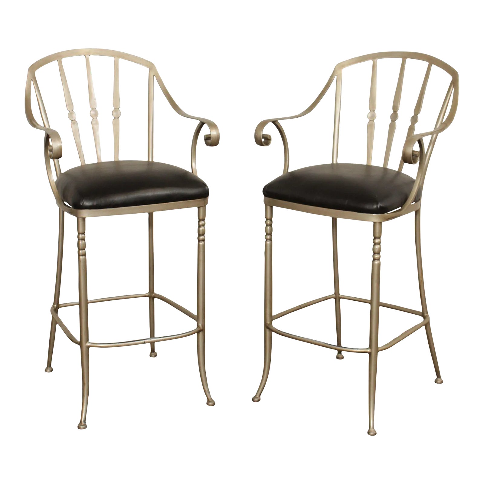 Late 20th Century French Style Iron Frame Bar Stools - A Pair | Chairish