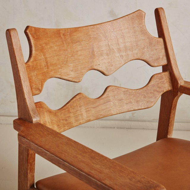Oak + Camel Leather Razorblade Armchairs Attributed to Henning ...