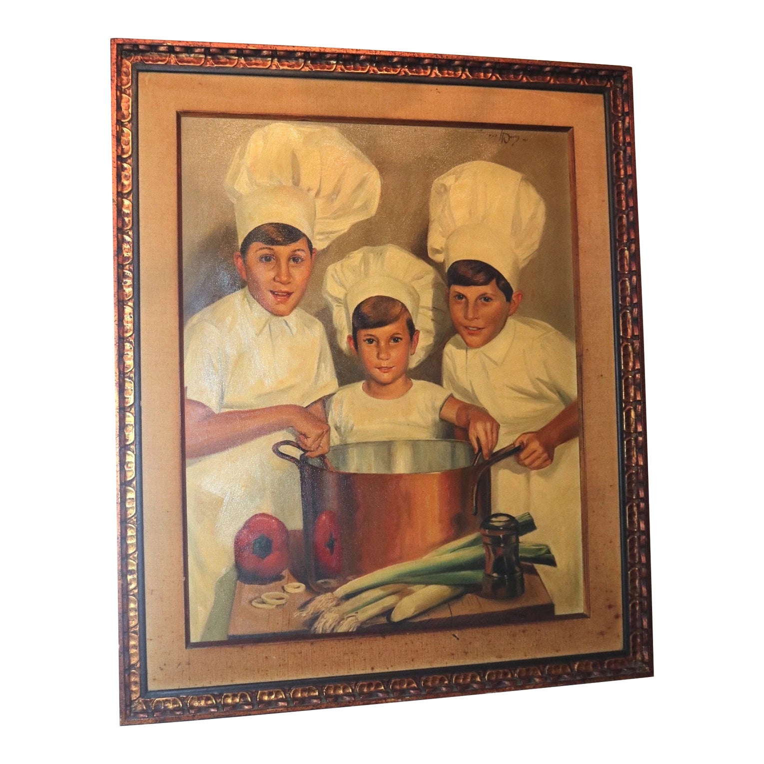 Large Vintage 1965 Ted Weiss Chef Children Cooking Culinary Canvas Oil ...