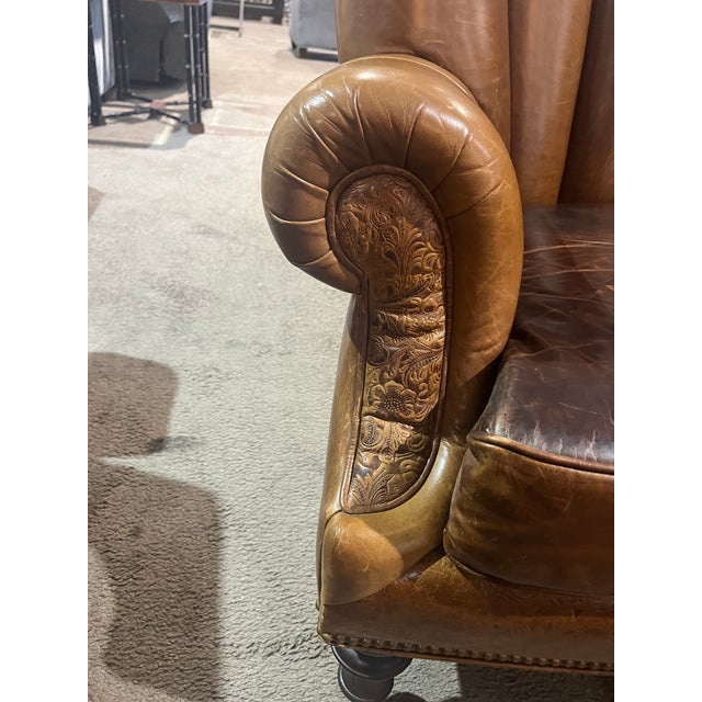 Late 20th Century Brown Channel Tufted Leather Wing Back Chair | Chairish