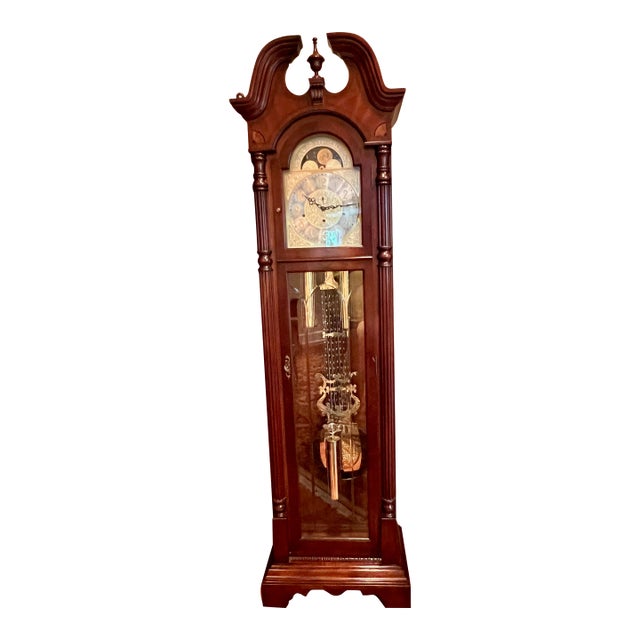 1990s Sligh Auburn Cherry Wood Grandfather Clock | Chairish