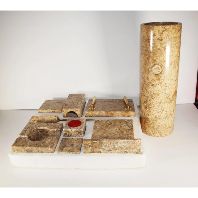 Complete 9-Piece Marble Desk Set With Vase Prehistoric Sea Life ...