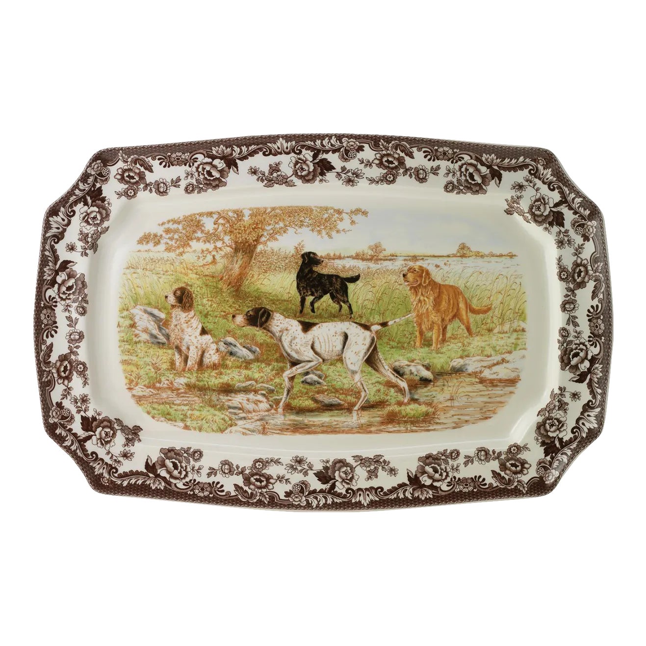 Spode Woodland Dogs Rectangular Platter 17.5", Assorted Dogs | Chairish