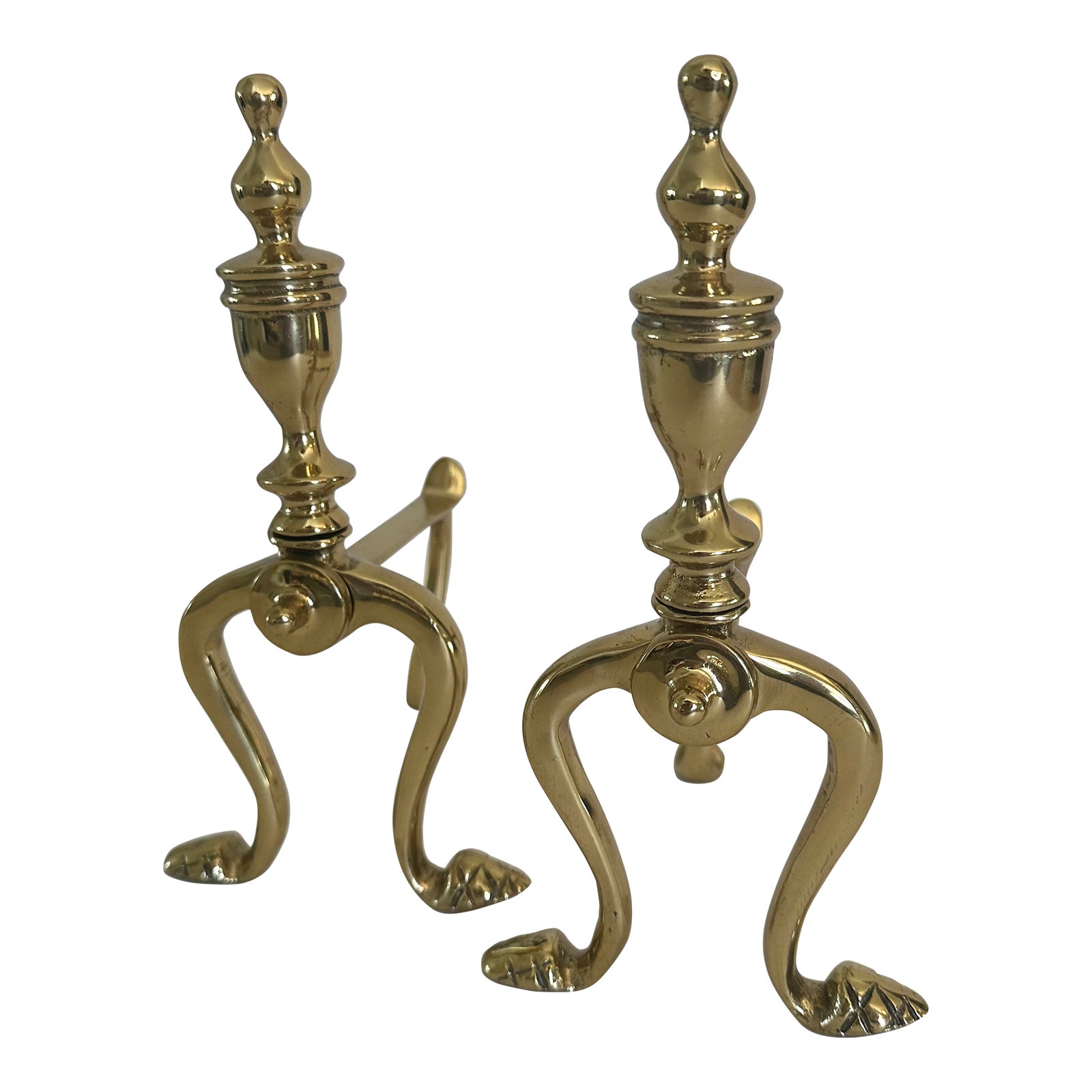 Pair of Late 19th Century Victorian Brass Fire Dogs | Chairish