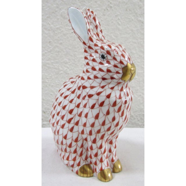 1990s Herend Hungary Fishnet Red Rust Sitting Ear Up Rabbit Figurine ...