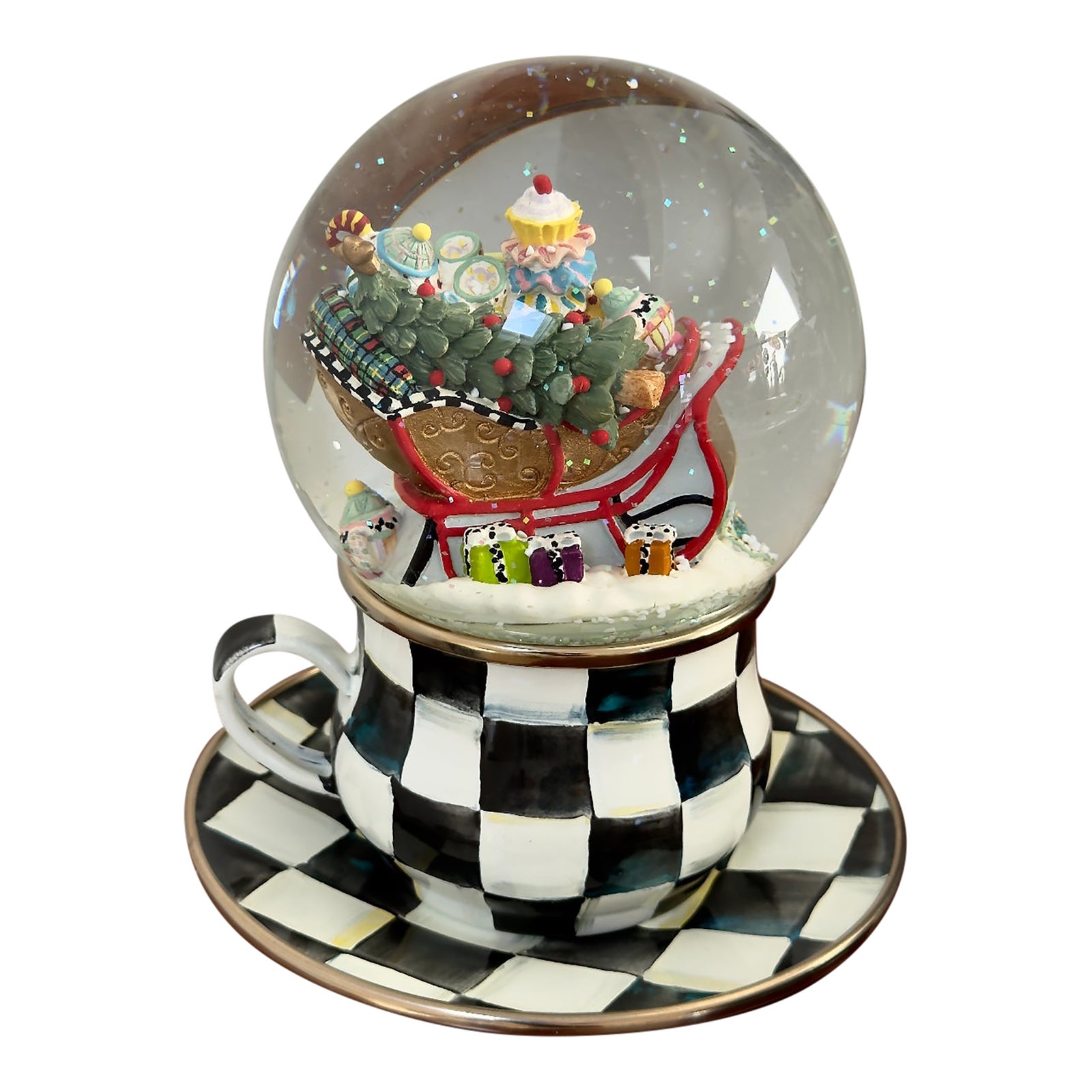 Mackenzie Childs Christmas Holiday Collectible Sleigh Snow Globe | Chairish