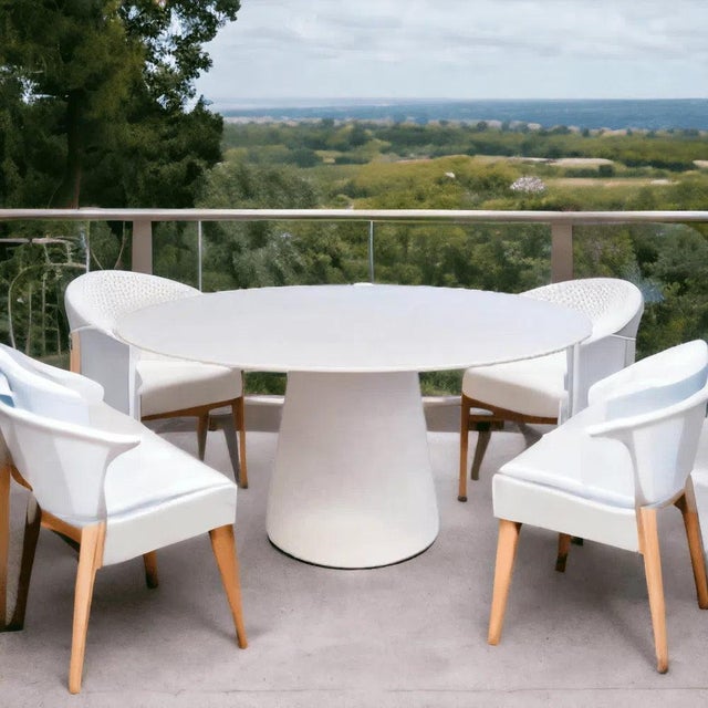 Indoor/Outdoor White Resin Concrete Round Dining Table | Chairish