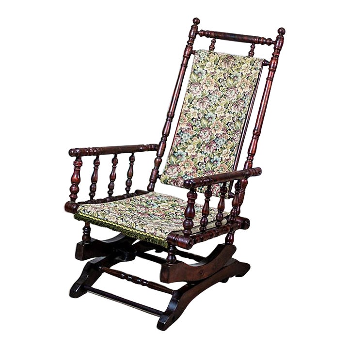 Late 19th Century Spring Rocking Chair in Floral Fabric | Chairish