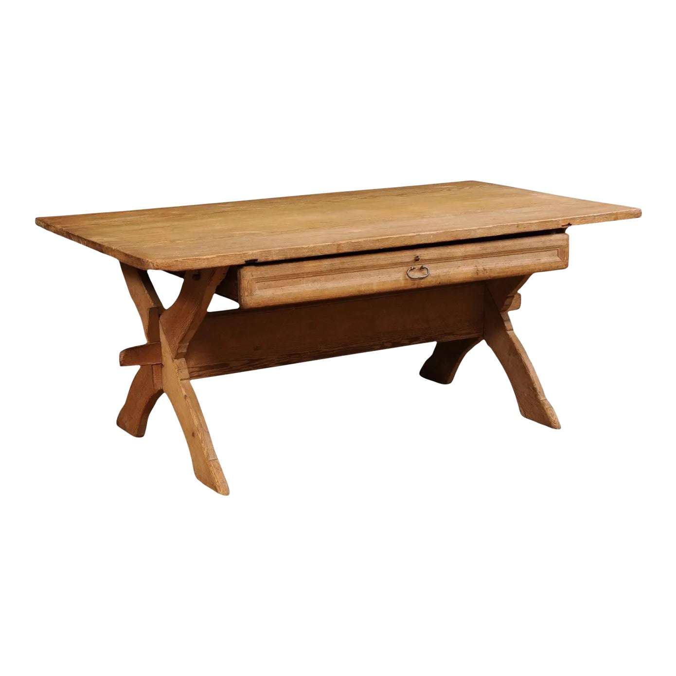 Swedish 1790s European Pine Sawbuck Table with Drawer and Double X-Form ...