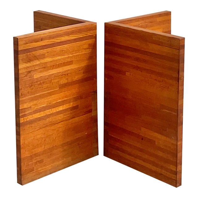 Midcentury Slab Butcher Block L Shaped Dining Table Pedestals - a Pair ...